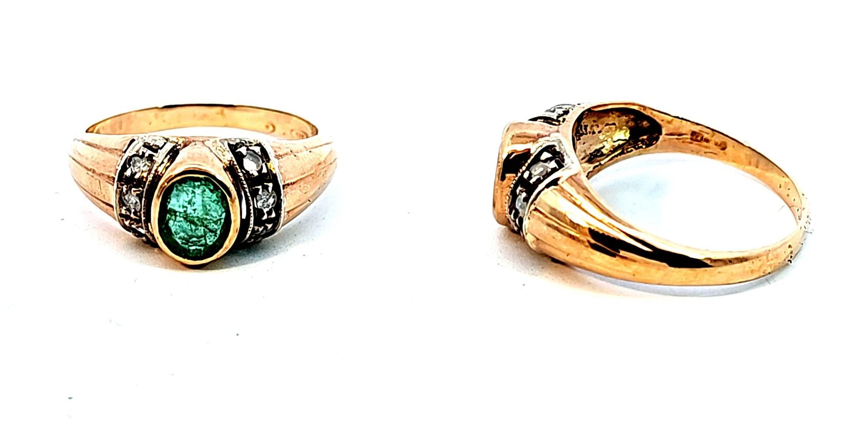 585 Gold Ring mit Smaragd und kleinen Diamanten, Ringgröße 51-52 Sehr ...