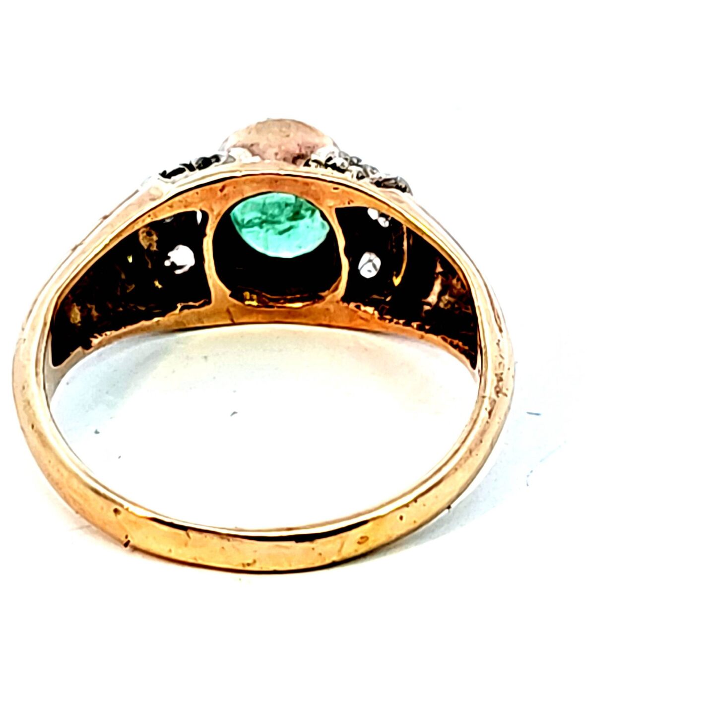 585 Gold Ring mit Smaragd und kleinen Diamanten, Ringgröße 51-52 Sehr ...