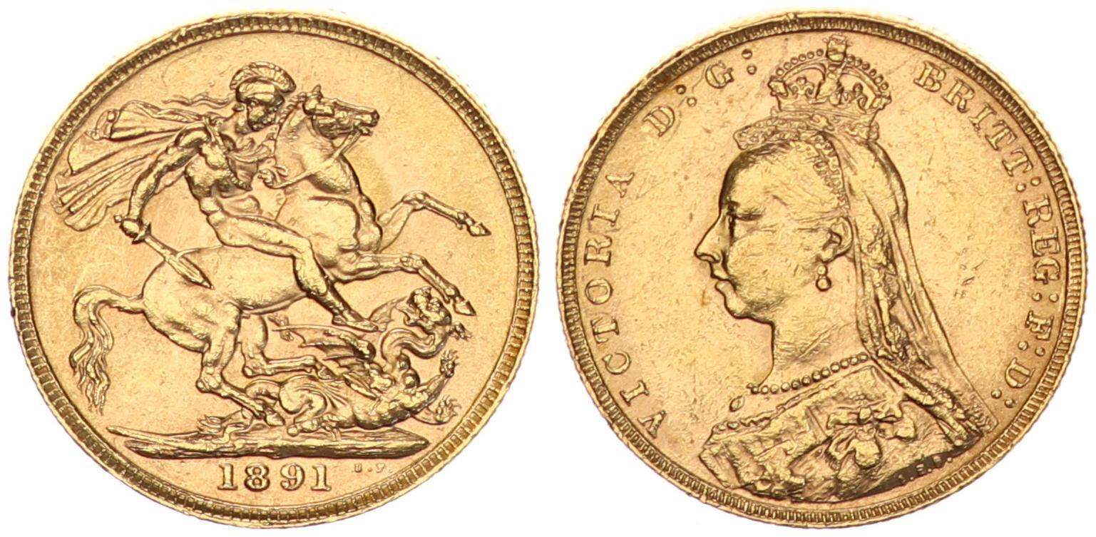 Großbritannien 1 Sovereign 1891 GB Sovereign London - Queen Victoria EF ...