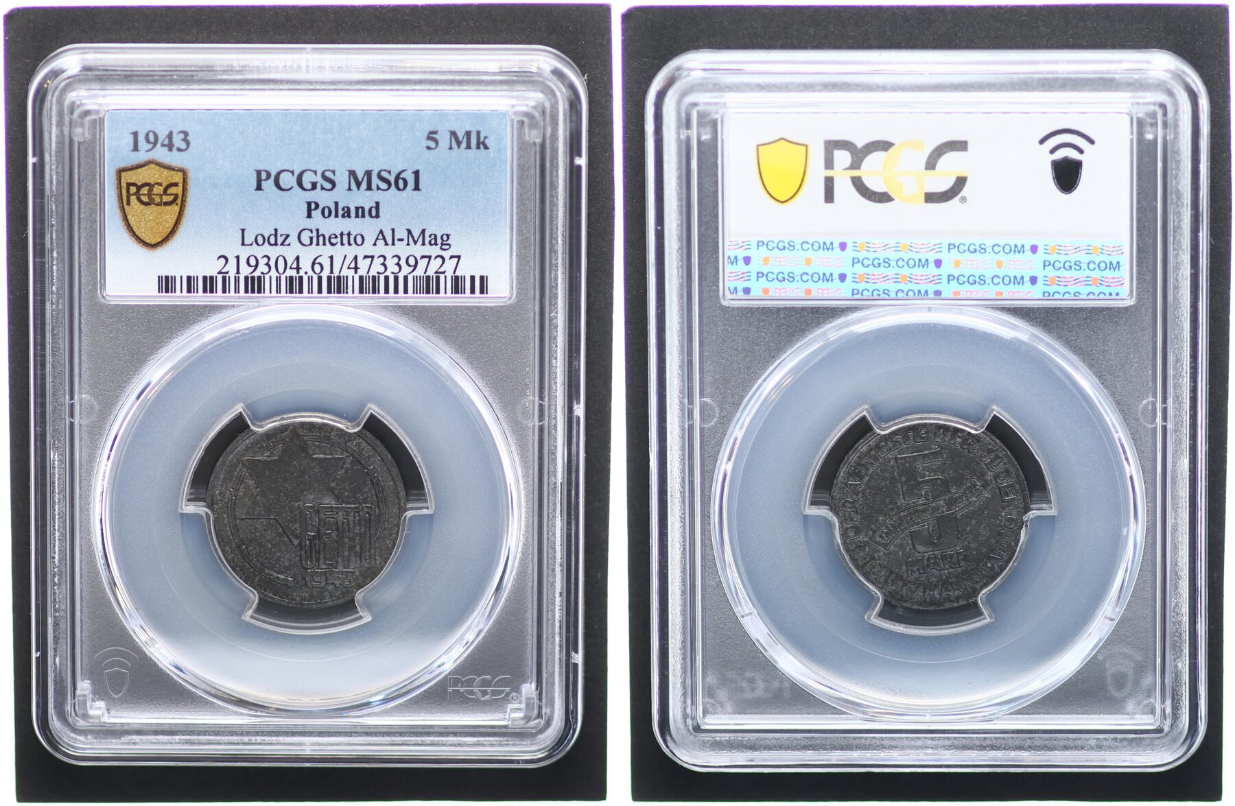 Deutschland / Polen 1943 Lodz - Getto Litzmannstadt - 5 Mark Magnesium - zertifiziert PCGS MS61 ...