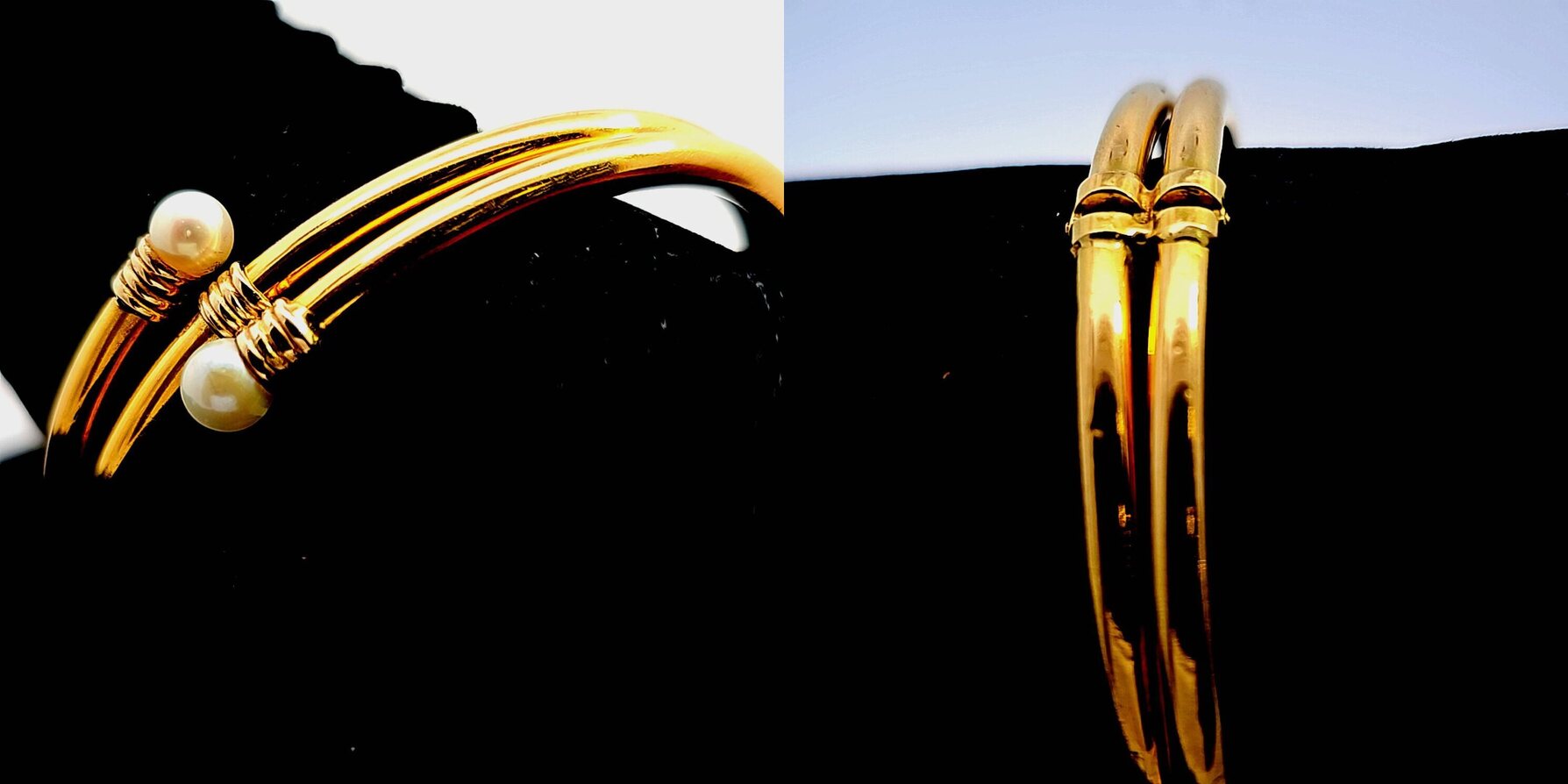 750 Gold Armreif mit zwei Perlen ca.6,5cm breit, 15,3g Sehr gut, siehe ...