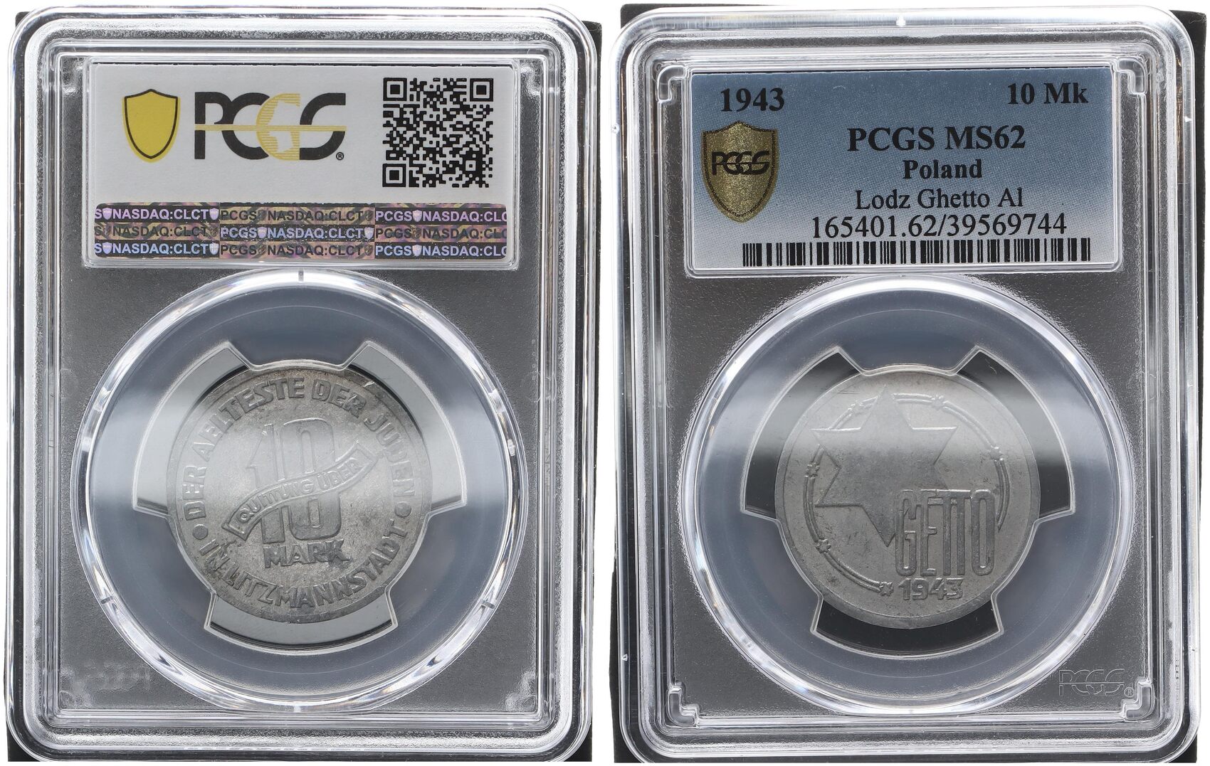 Deutschland / Polen 10 Mark 1943 Lodz - Getto Litzmannstadt zertifiziert PCGS MS62-mit ...