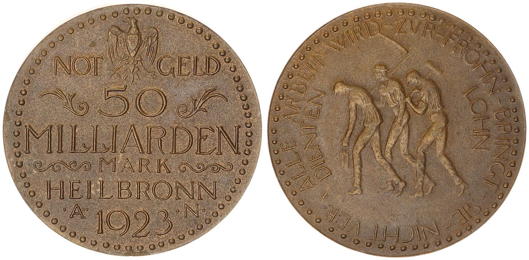 Deutschland / Heilbronn 50 Milliarden Mark 1923 Notgeld EF | MA-Shops