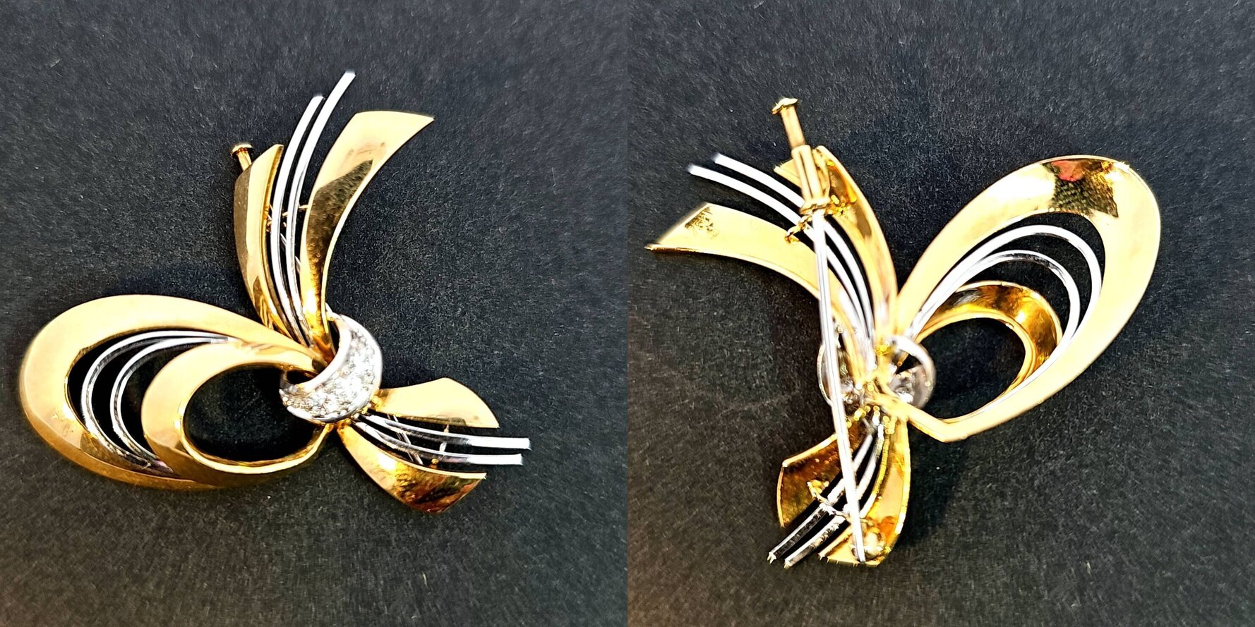 750 Gold Brosche mit Diamanten, ca. 4cm groß Sehr gut, siehe Fotos und ...