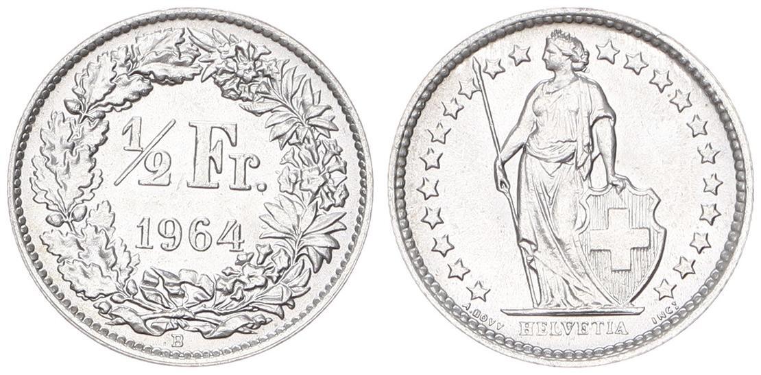Schweiz 1/2 Franken 1964 B Silber CH UNC | MA-Shops