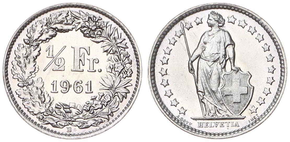 Schweiz 1/2 Franken 1961 B Silber BU / Prooflike | MA-Shops