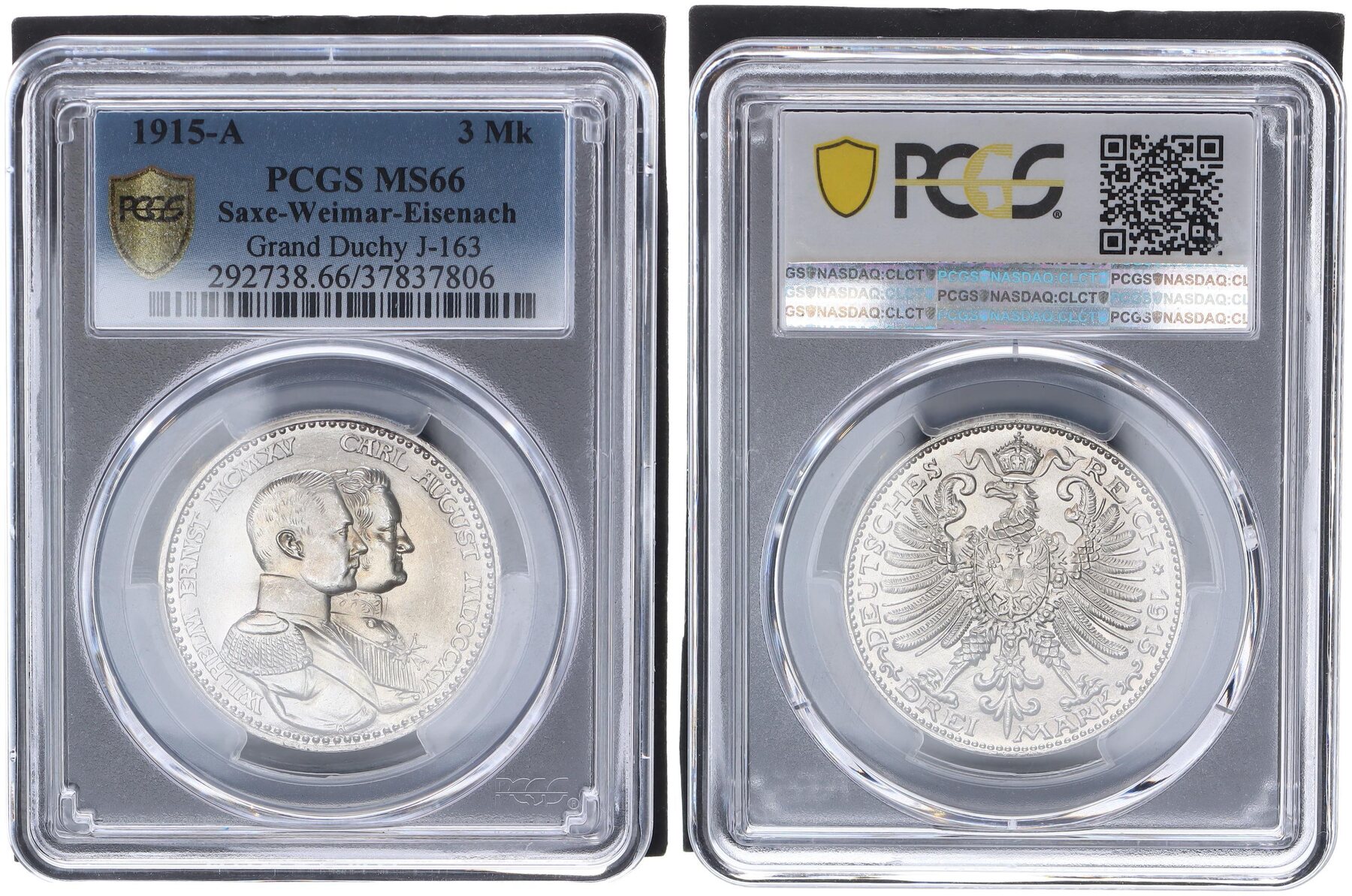 Sachsen-Weimar-Eisenach 3 Mark 1915 A zertifiziert PCGS MS66 | MA-Shops