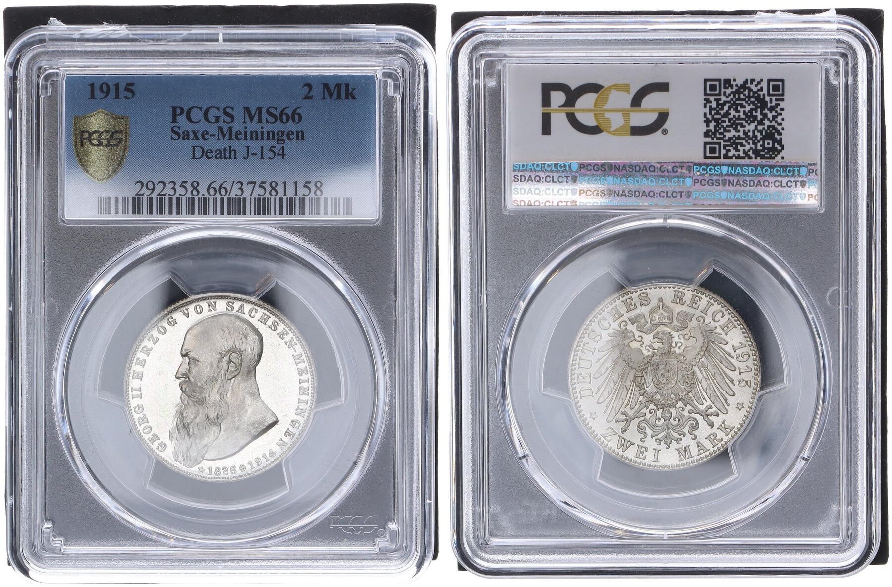 Sachsen Meiningen 2 Mark 1915 Georg II.J.154 PCGS MS66 | MA-Shops