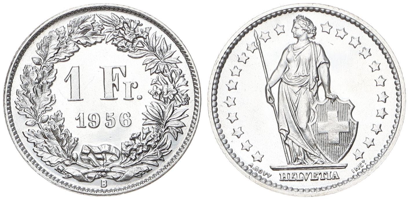 Schweiz 1 Franken 1956 B Silber Prooflike PP-ähnliche Prägung | MA-Shops