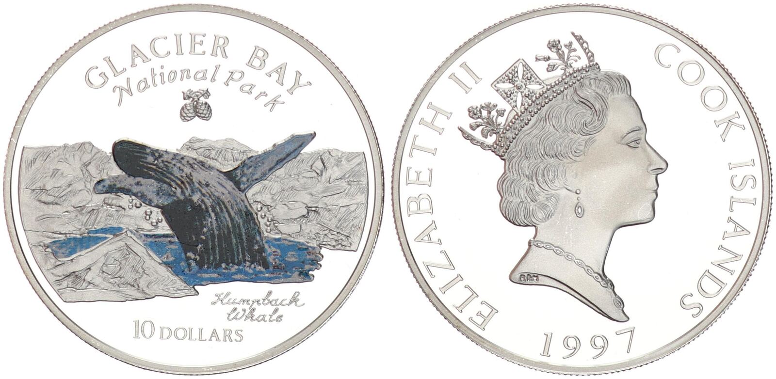 Cook Islands 10 Dollar 1997 1 Unze Feinsilber Nationalpark - Buckelwal ...