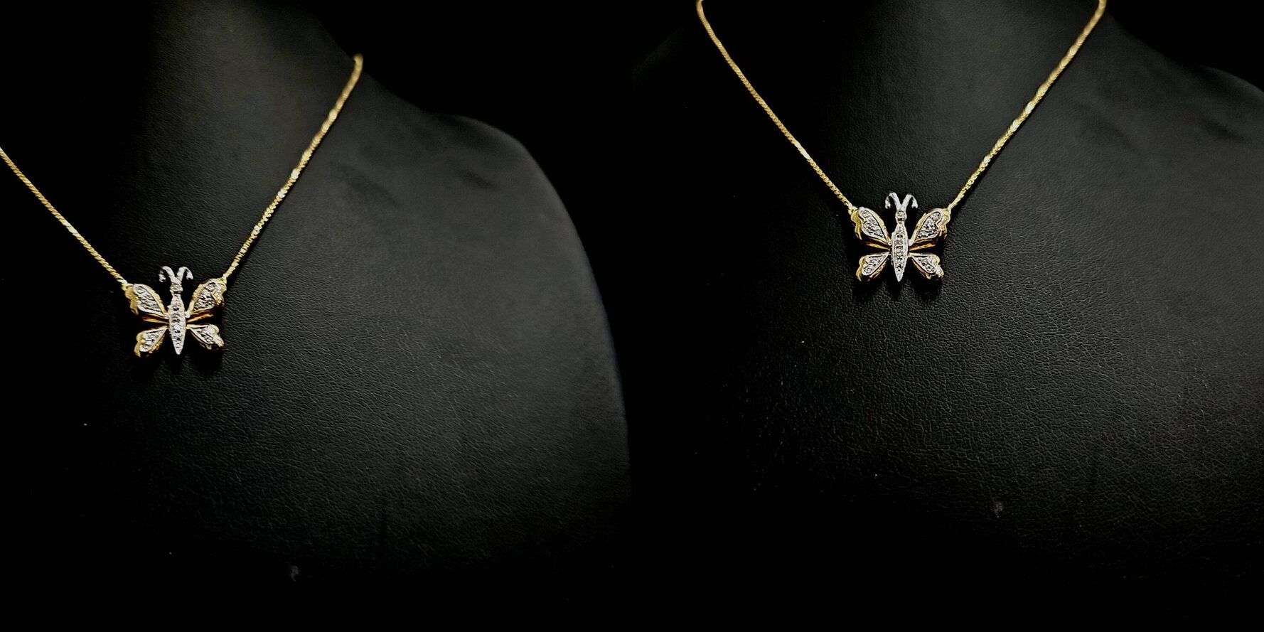 585 Gold Schmetterling Kette mit Diamanten ca.37cm lang, 5,4gramm Sehr gut, siehe Fotos und ...