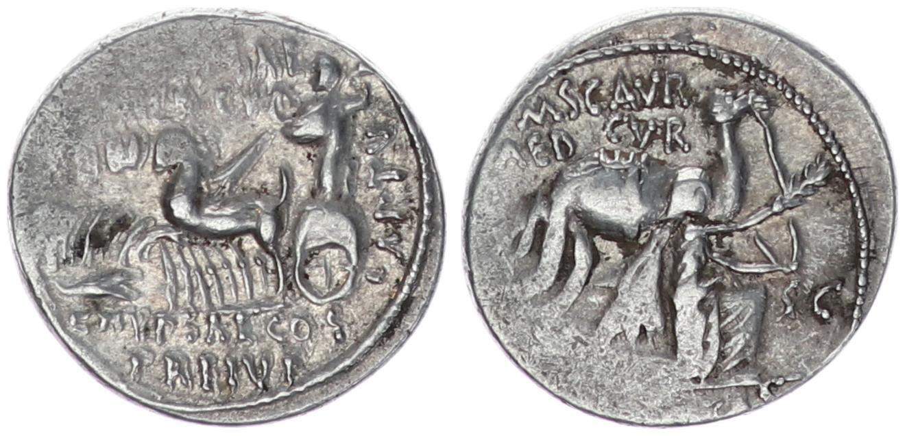 Antike - Römische Republik Denar 58 BC M. Aemilius Scaurus und P ...