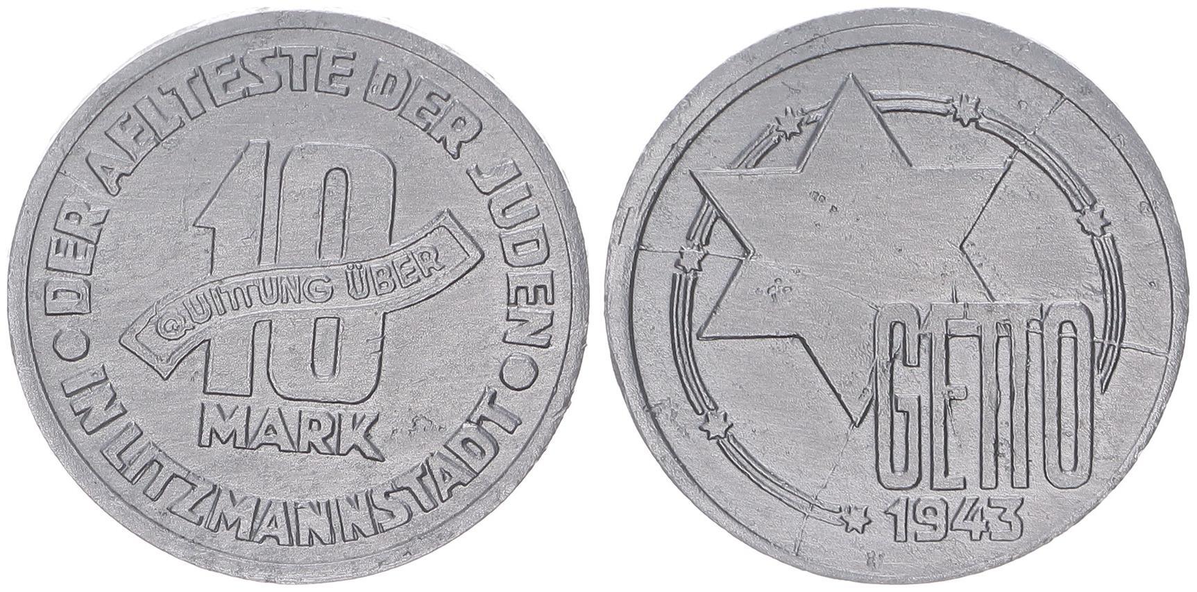 Deutschland / Polen / Getto Litzmannstadt 10 Mark (mit Echtheitszertifikat und Fachbuch ) 1943 ...