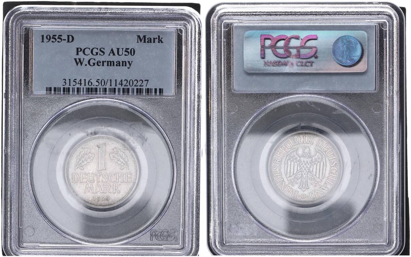 Deutschland 1 DM 1955 D Kursmünze PCGS AU50 | MA-Shops