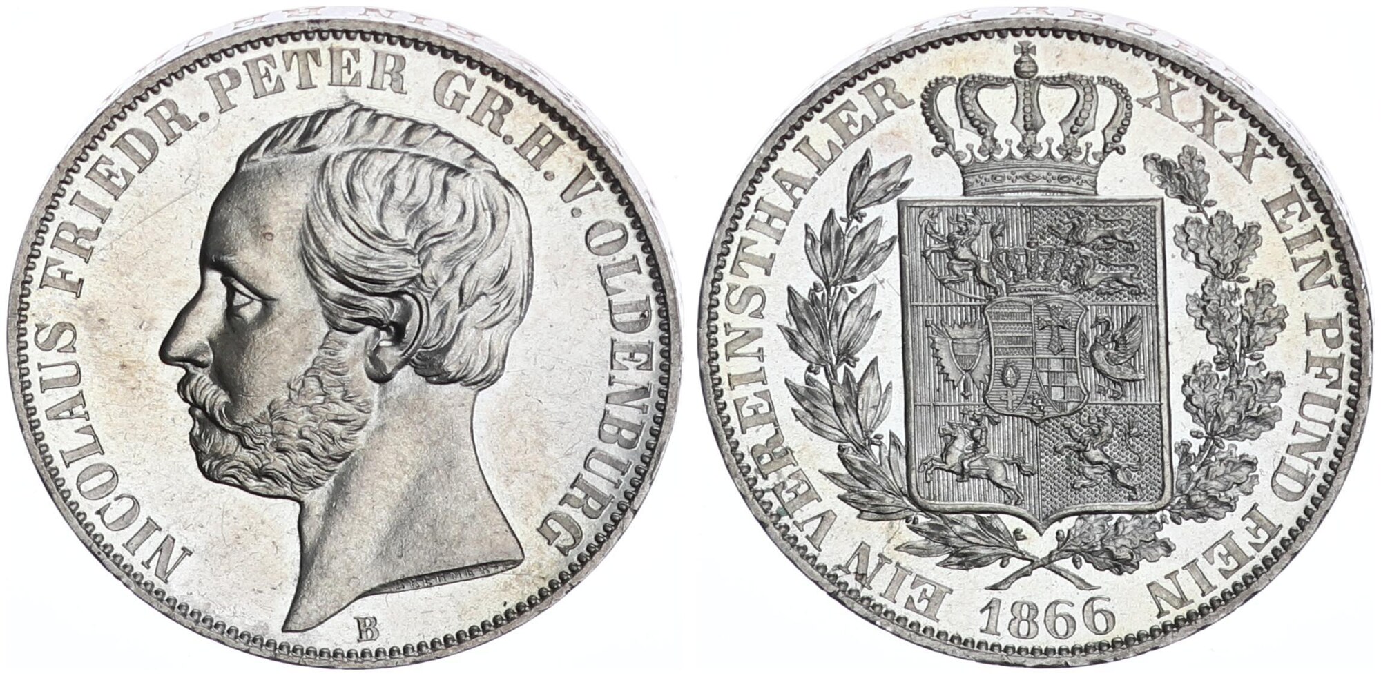 Oldenburg 1 Vereinstaler 1866 B Taler Nicolaus Friedrich Peter (1853 ...