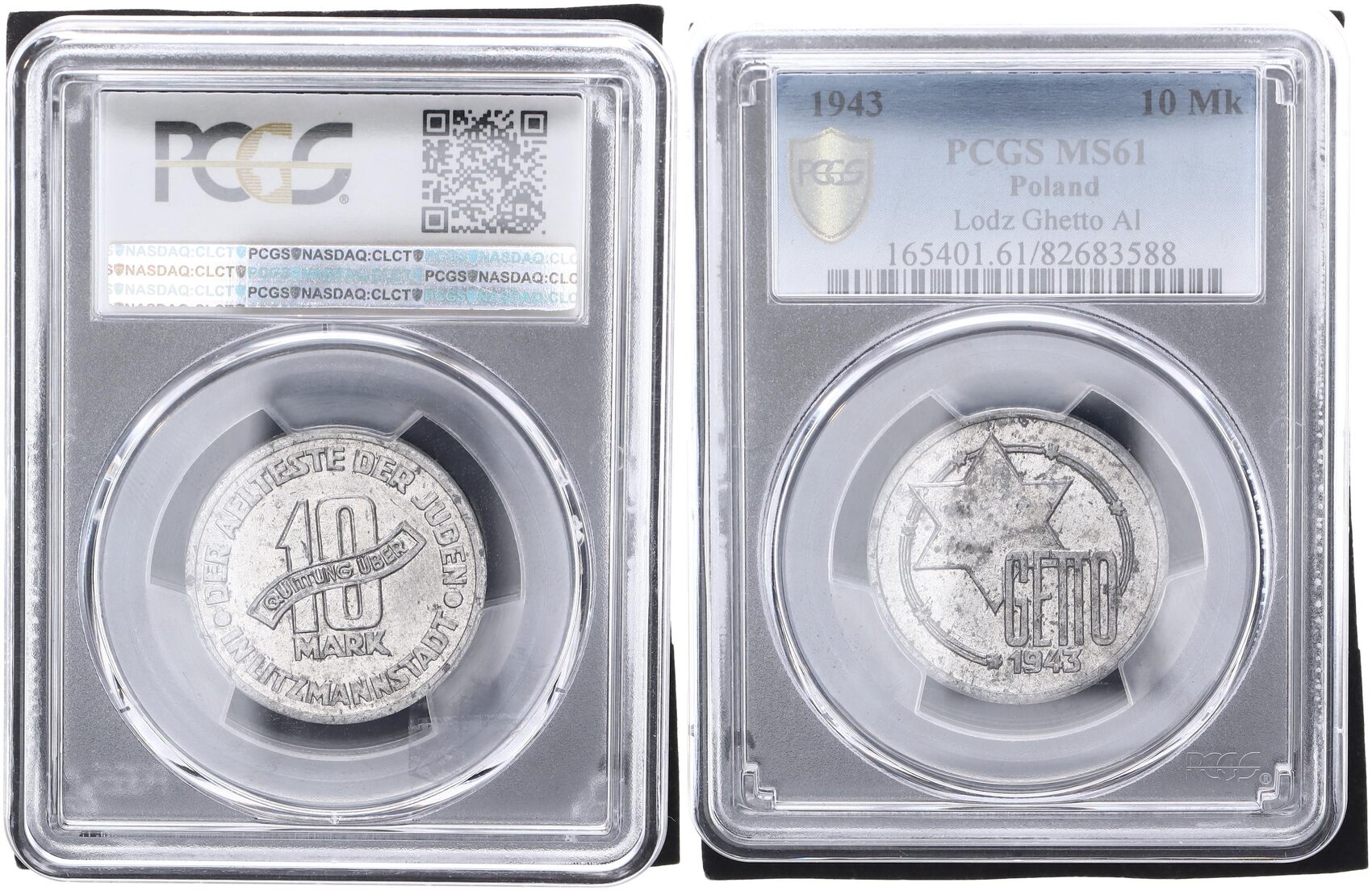 Deutschland / Polen / Getto Litzmannstadt 1943 Getto Litzmannstadt 10 Mark Münze Alumin., f.prfr ...