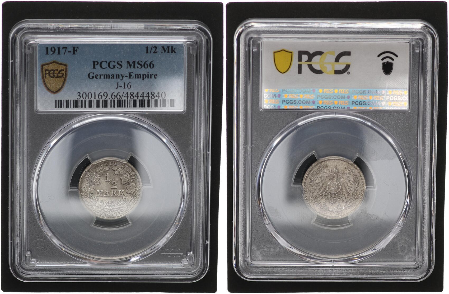 Deutsches Kaiserreich 1/2 Mark 1917 F 1/2 Reichsmark J.16 - zertifiziert PCGS MS66 | MA-Shops