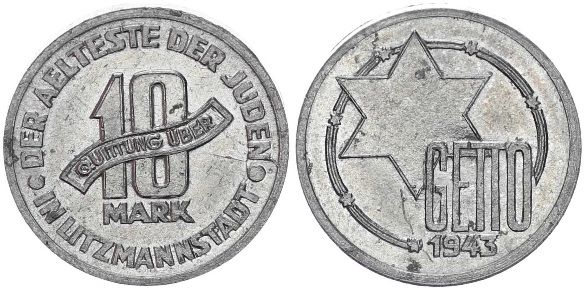 Deutschland / Polen / Getto Litzmannstadt 10 Mark (mit Echtheitszertifikat und Fachbuch ) 1943 ...