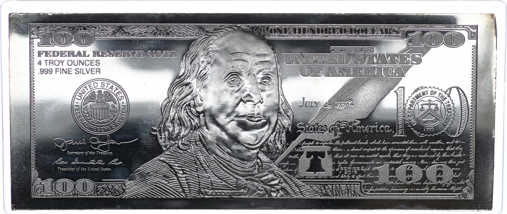 USA 4 Unzen Silber Barren 2016 Barren 100 Federal Reserve Note 4 Troy ...