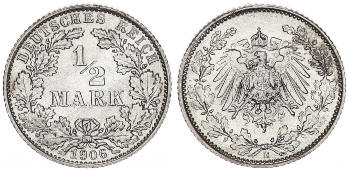 Deutsches Kaiserreich 1/2 Mark 1906 E halbe Mark Jäger 16 CH UNC / BU | MA-Shops