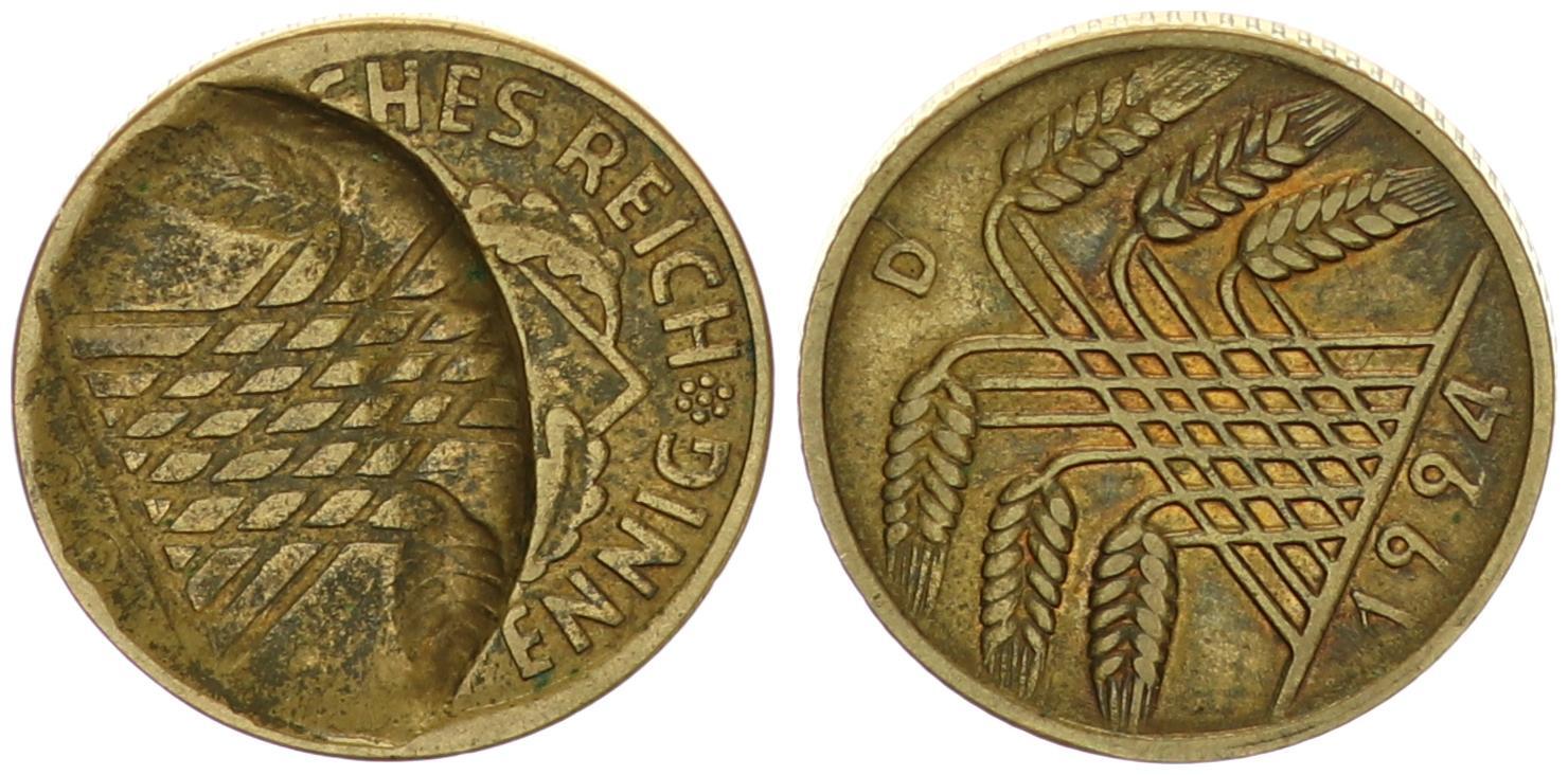 Deutschland - Weimarer Republik 10 Rentenpfennig Fehlprägung 1924 E 70° Stempeldrehung nach ...