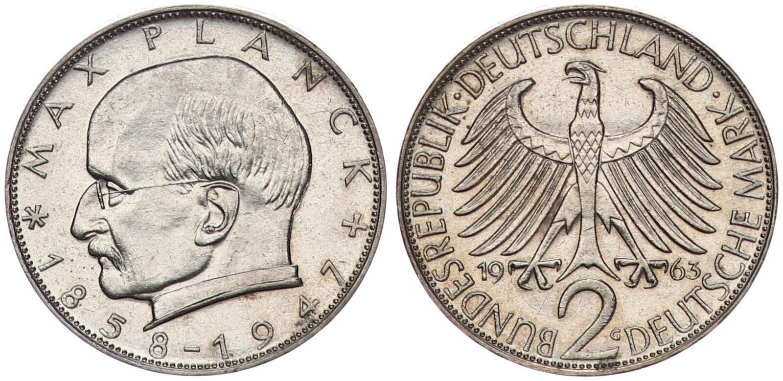 Deutschland BRD 2 Mark 1963 G 2 DM Kursmünze Max Planck UNC- | MA-Shops
