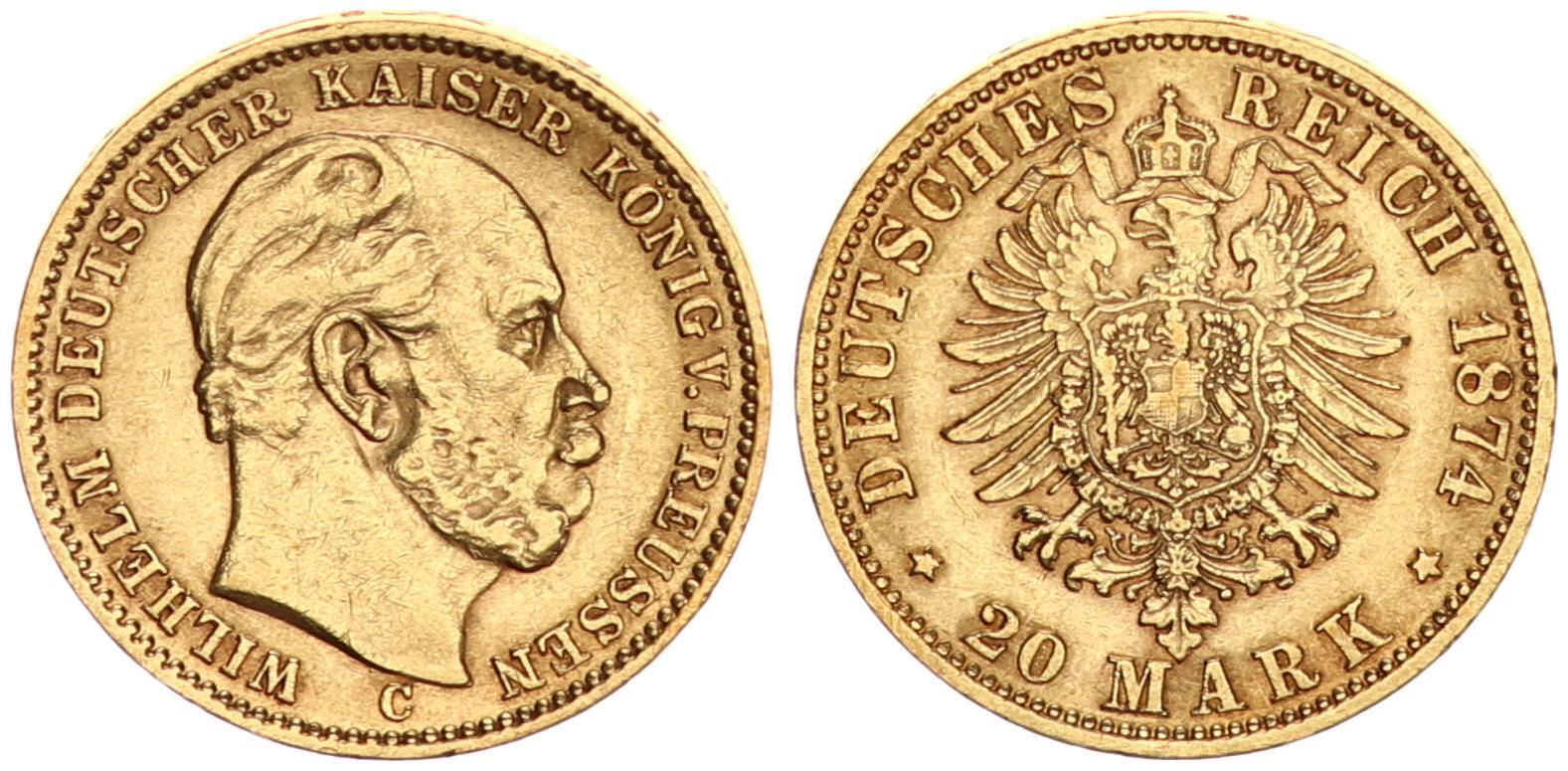 Preussen - Deutsches Kaiserreich 20 Mark 1874 C 20 Reichsmark Gold ...