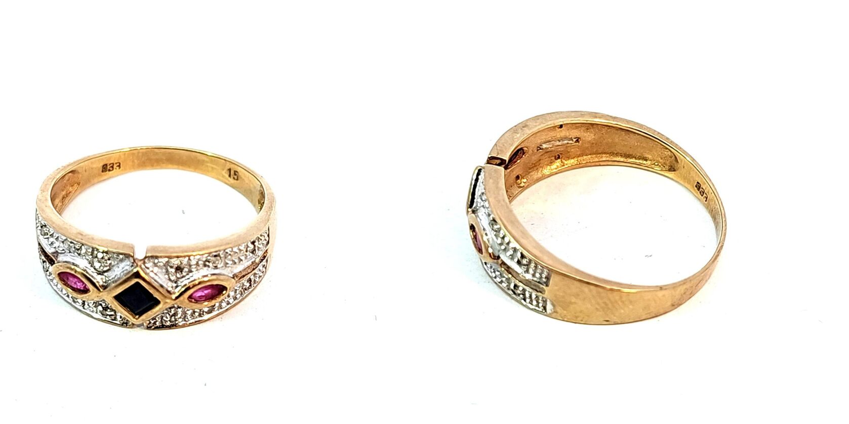 333 Gold Ring mit sehr kleinen Diamanten ,Rubin und Saphir, 3,6g ...