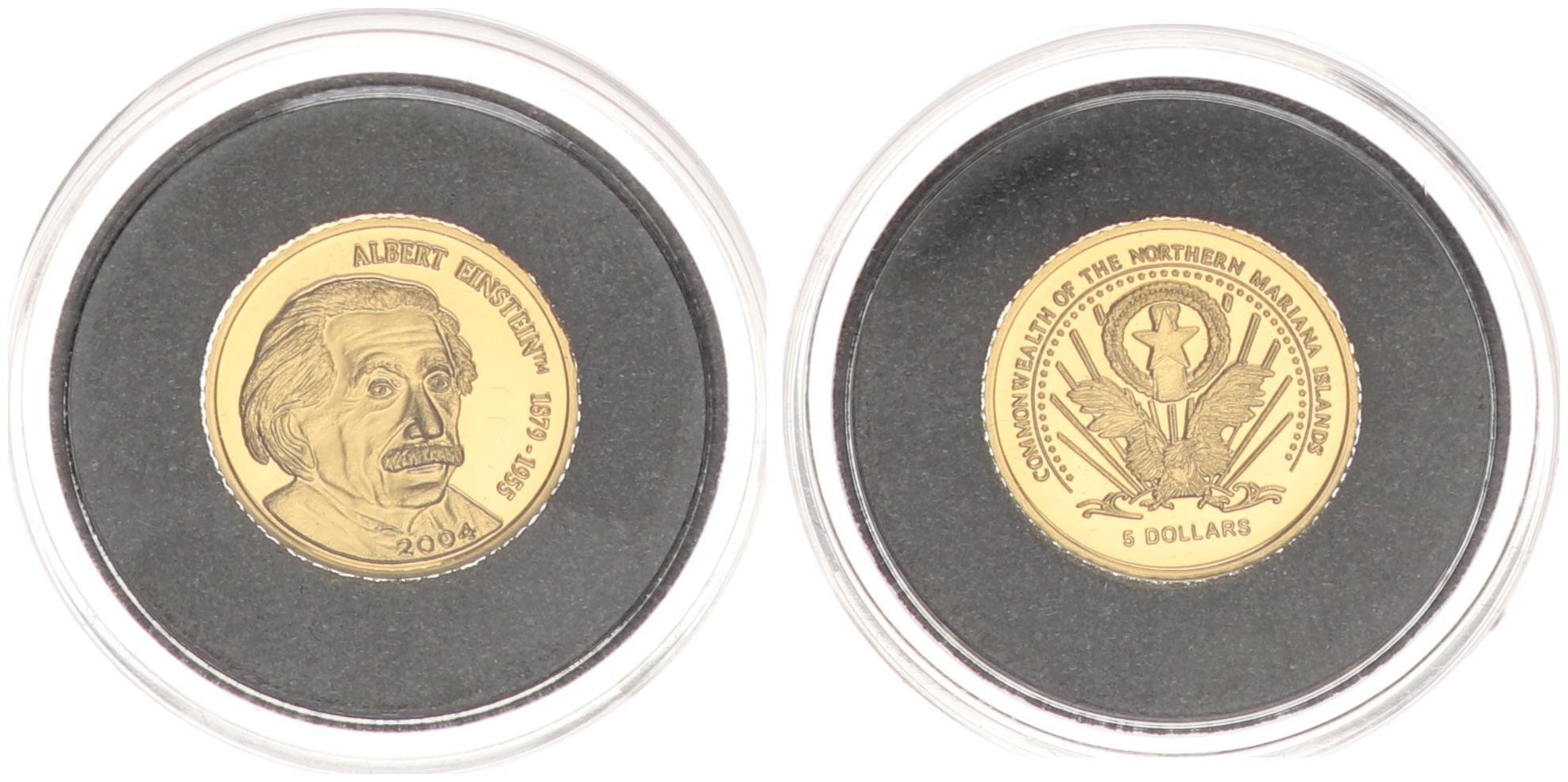Marianen 5 Dollars 2004 Albert Einstein 1/25oz Gold Proof in Kapsel ...