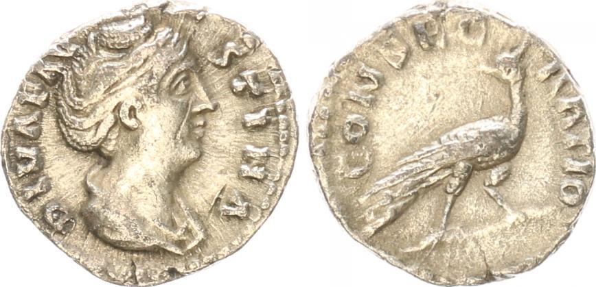 Antike / Römische Kaiserzeit/Faustina I Faustina Major Denar mit Rückseitendarstellung Pfau n.r ...