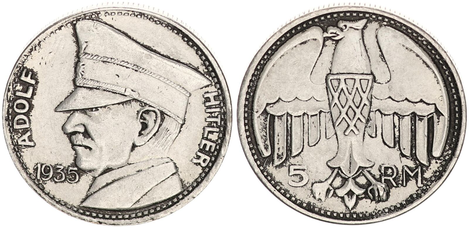 3.Reich Versilberte Medaille Adolf Hitler 1935 5 RM, spätere Prägung VF-EF | MA-Shops