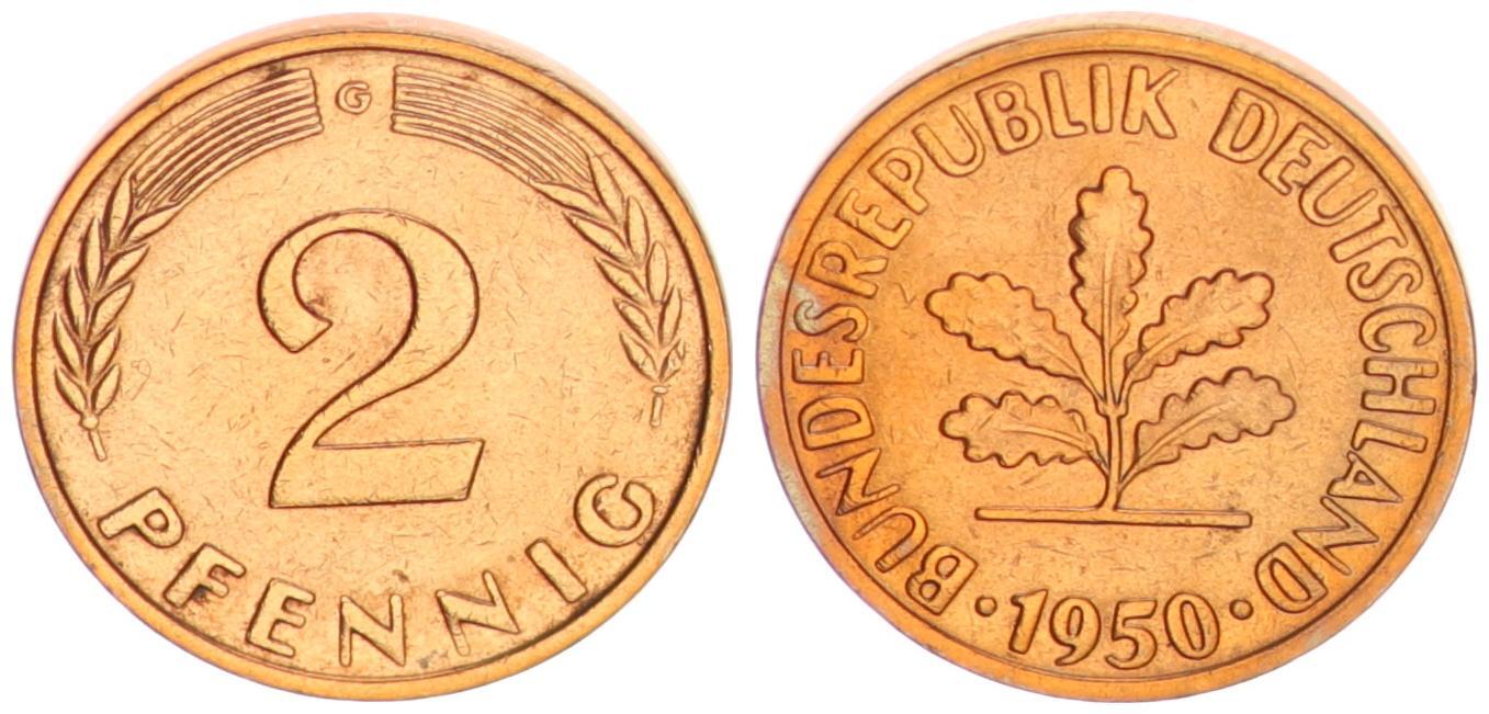 BRD 2 Pfennig 1950 G VF-EF | MA-Shops