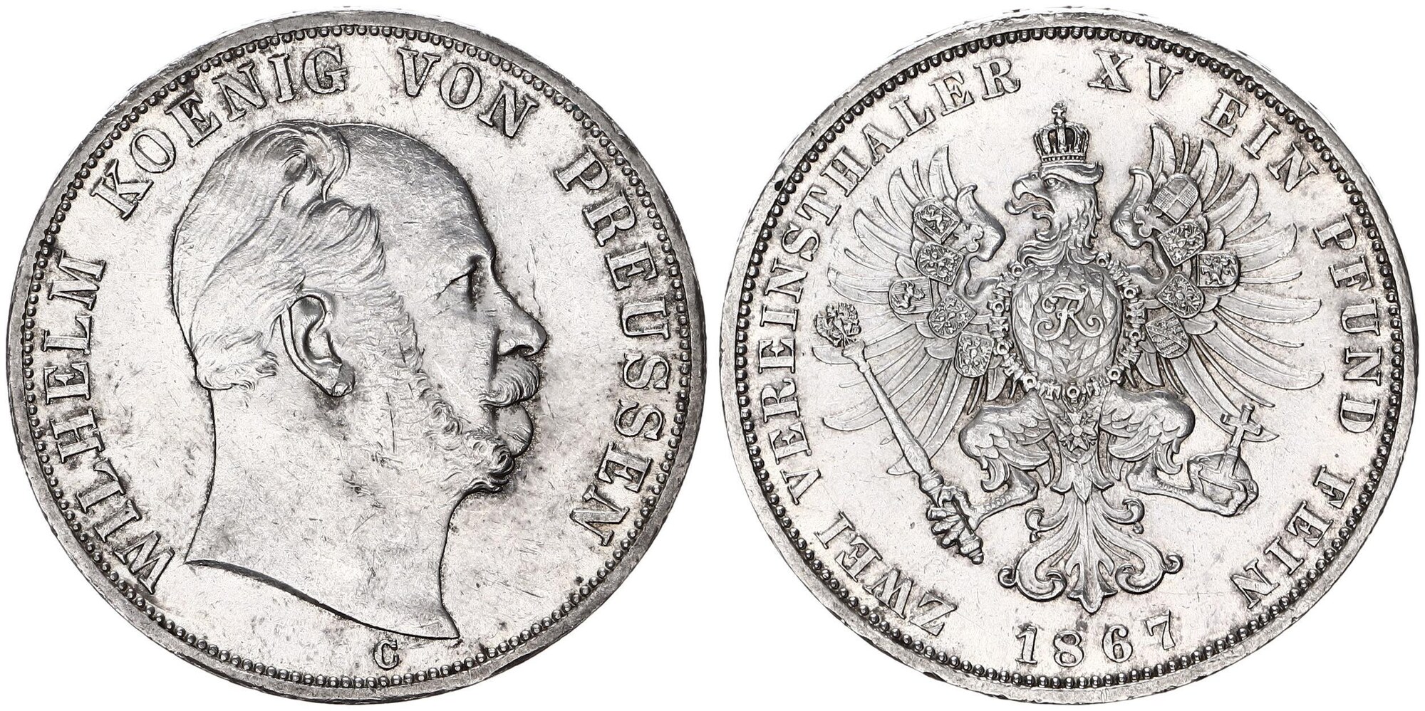 Brandenburg Preußen 2 Taler 1867 C Wilhelm I. (1861-1888) EF / UNC ...