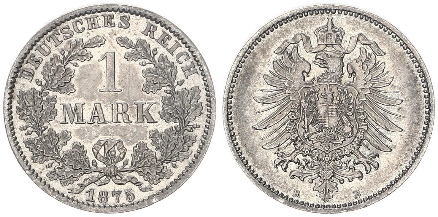 Deutsches Kaiserreich 1 Mark 1875 B Kursmünze J. 9 AU | MA-Shops