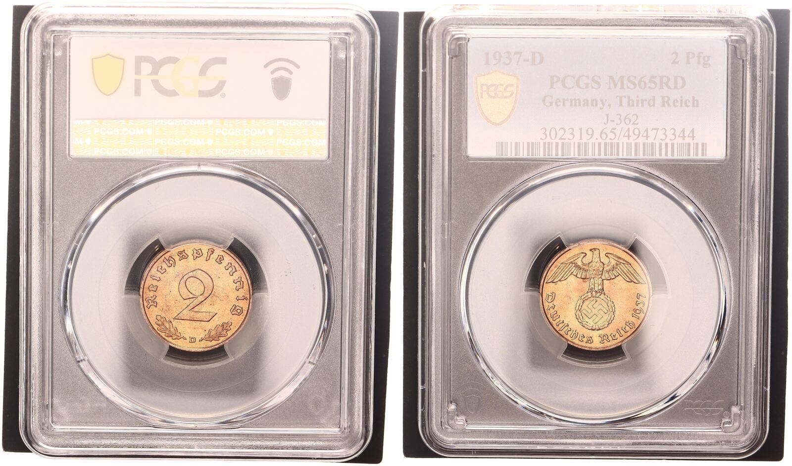 Germany, Third Reich 2 Pfennig 1937 D J-362 MS65RD | MA-Shops