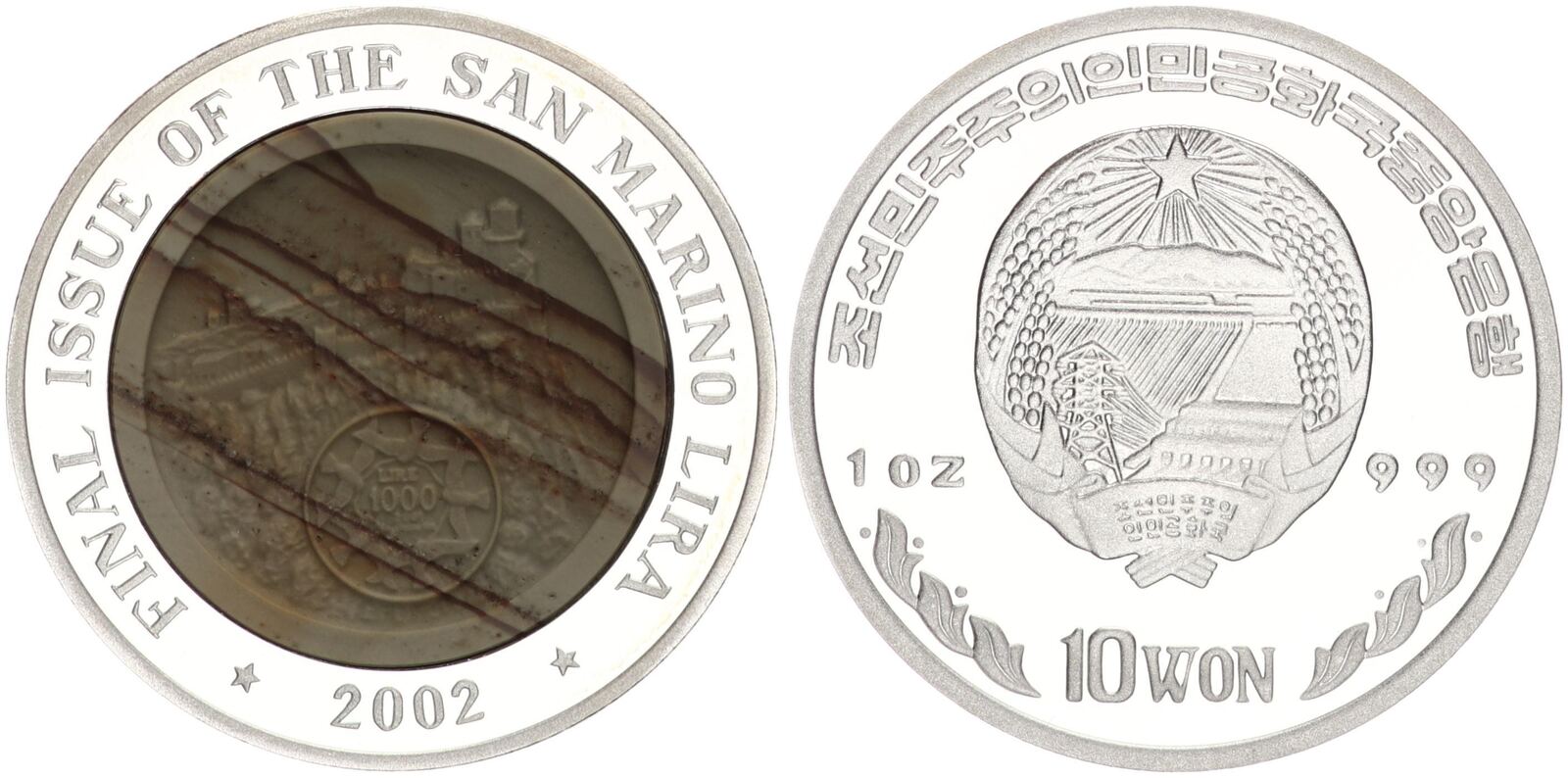 Nordkorea 10 Won 2002 Final Issue of the San Marino Lira Proof | MA-Shops