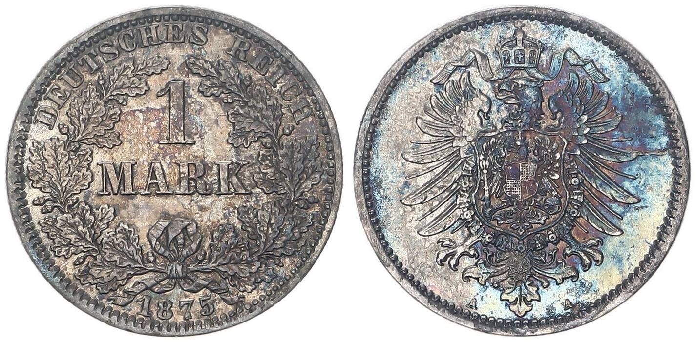 Deutschland / Kaiserreich 1 Mark 1875 A kleiner Adler J.9 EF kräftige ...