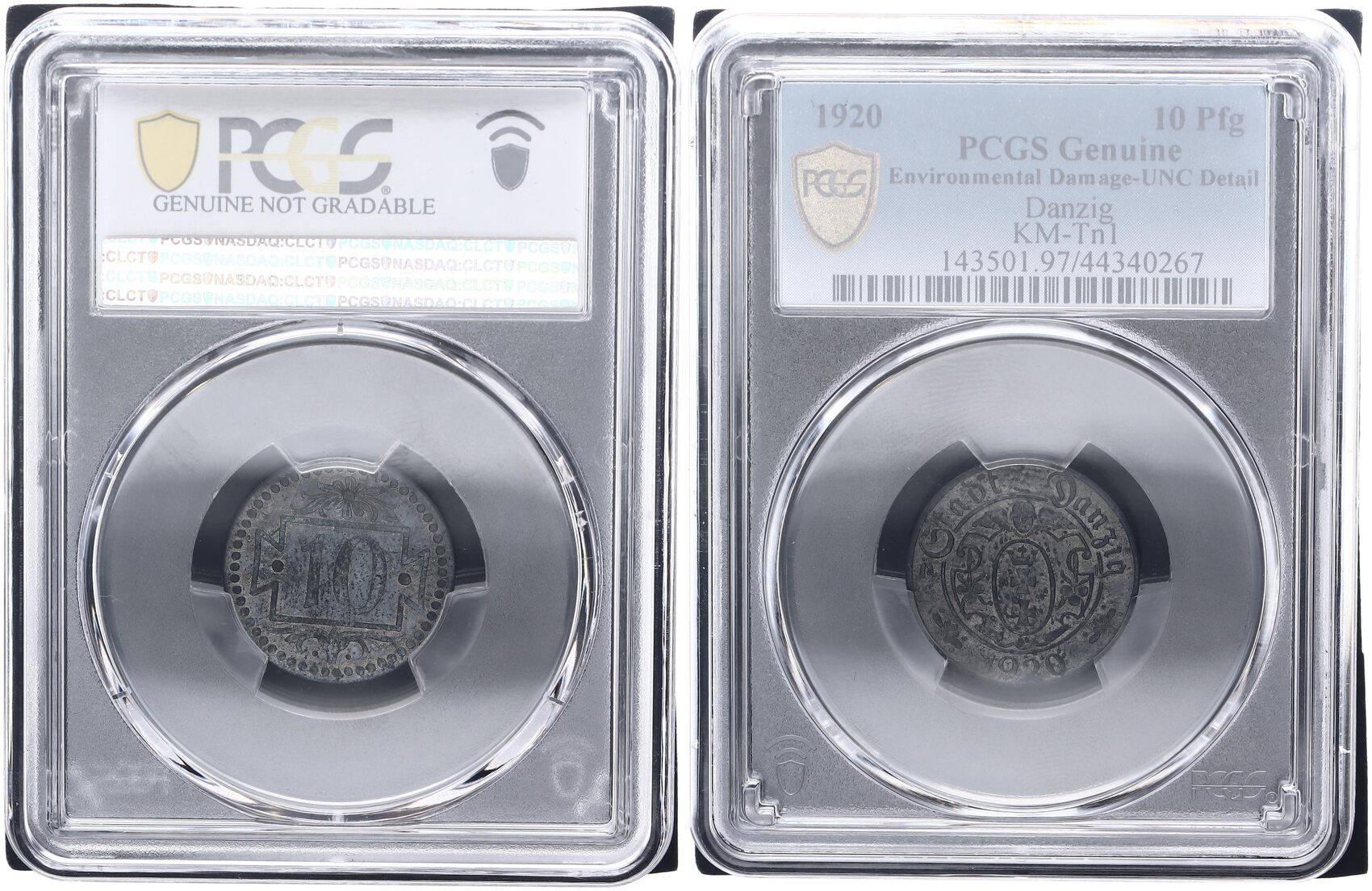 Danzig 10 Pfennig 1920 kleine Wertzahl PCGS Genuine - UNC Details (97 - Environmental Da | MA-Shops