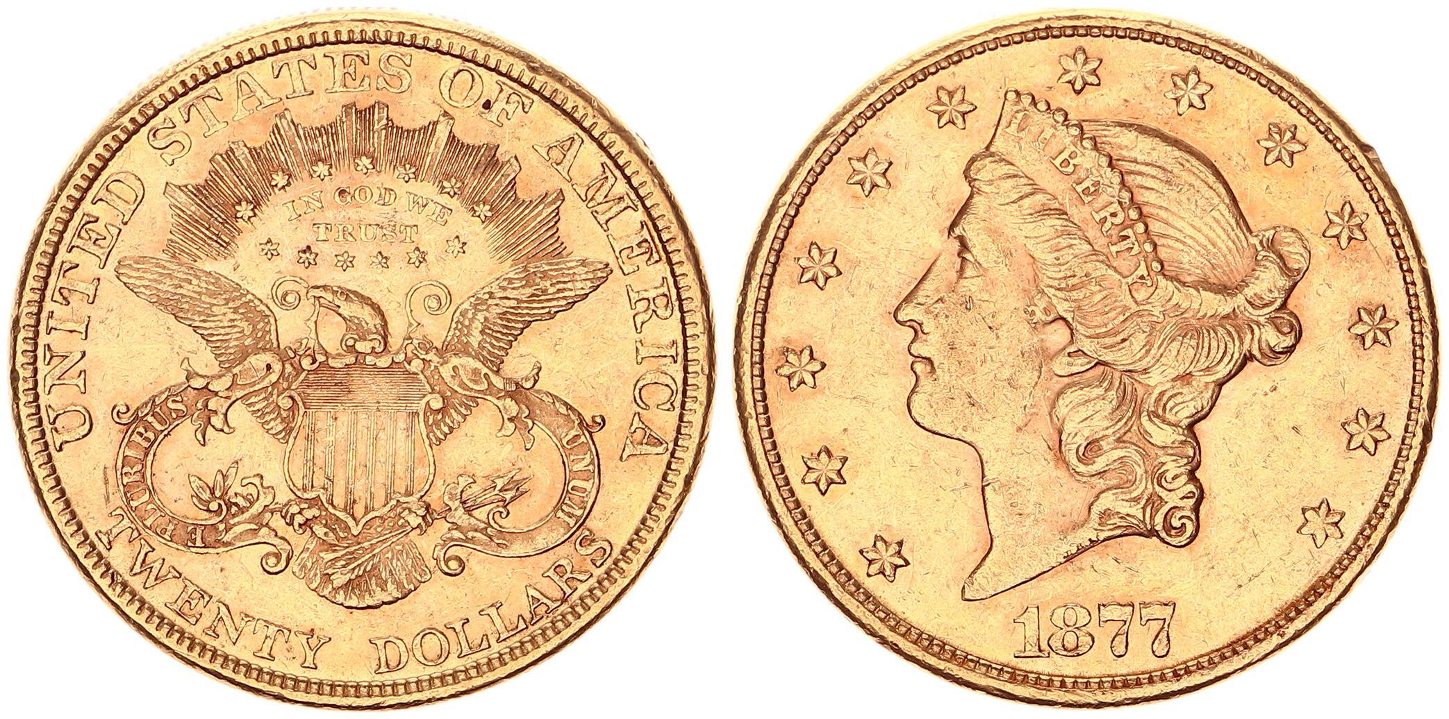 USA 20 Dollar 1877 Liberty Head Gold Double Eagle VF-EF | MA-Shops