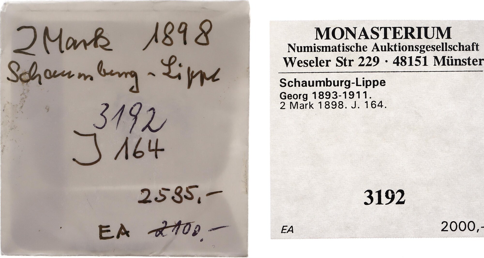 Deutschland / Schaumburg-Lippe 2 Mark 1898 A Georg mit alten ...