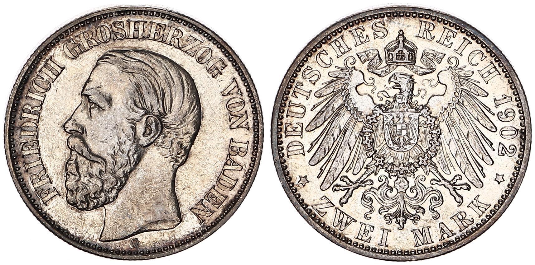 Deutsches Kaiserreich - Baden 2 Mark 1902 G Friedrich I. seltenes Jahr ...