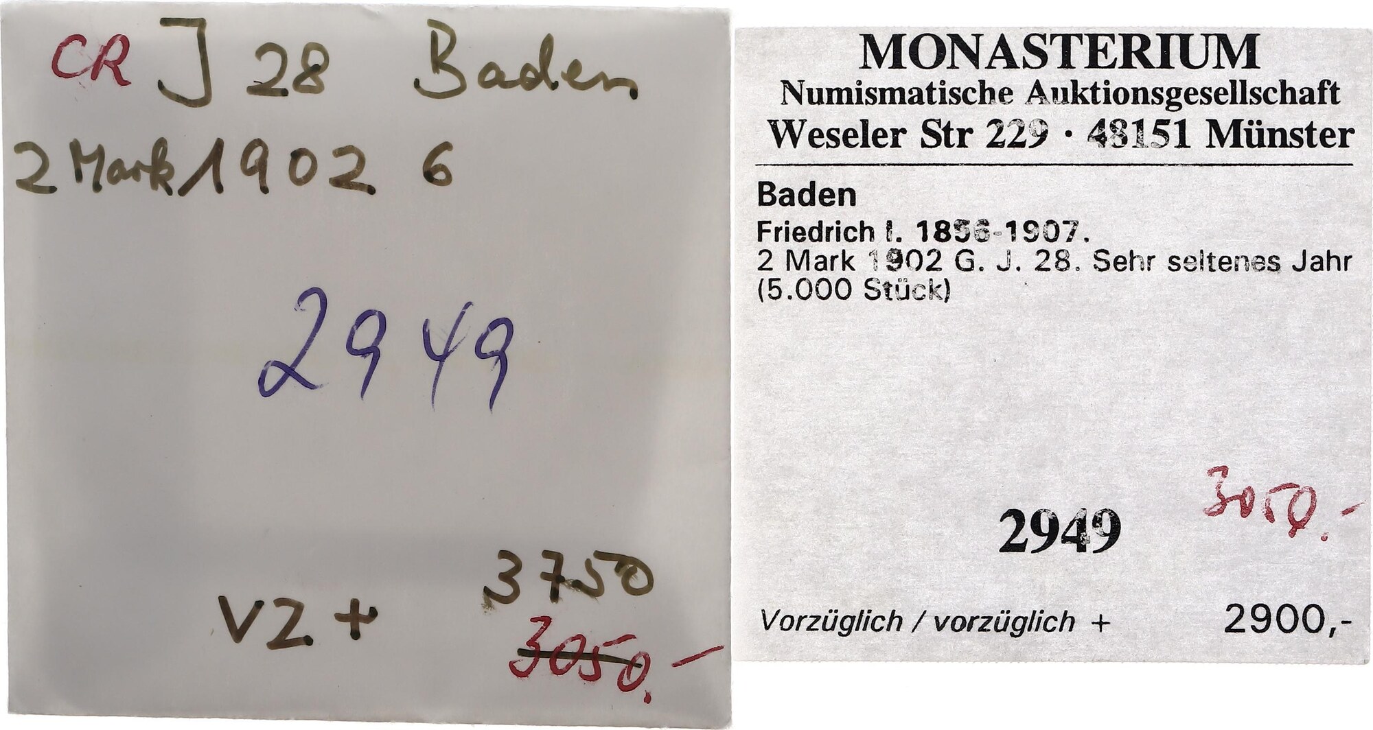 Deutsches Kaiserreich - Baden 2 Mark 1902 G Friedrich I. seltenes Jahr ...