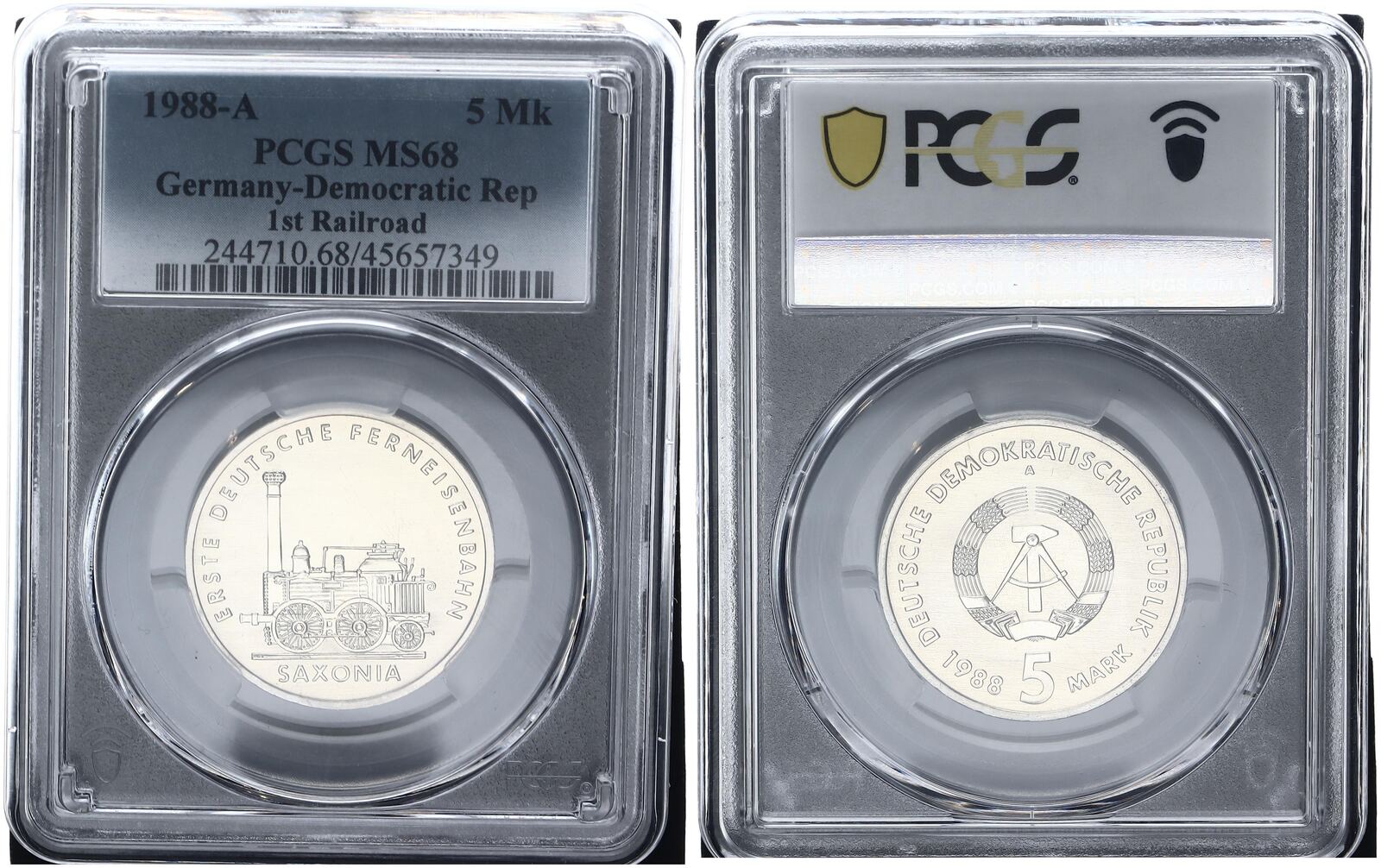 Deutschland - DDR 5 Mark 1988 A Saxonia: 150 Jahre deutsche Eisenbahn ...