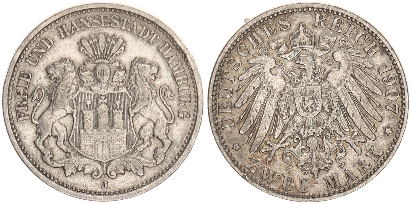 Hamburg 2 Mark 1907 J Stadtwappen VF | MA-Shops