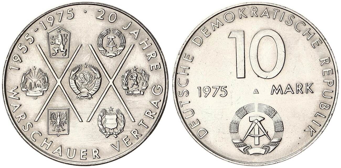Deutschland / DDR 10 Mark 1975 20 Jahre Warschauer Vertrag CH/GEM UNC | MA-Shops