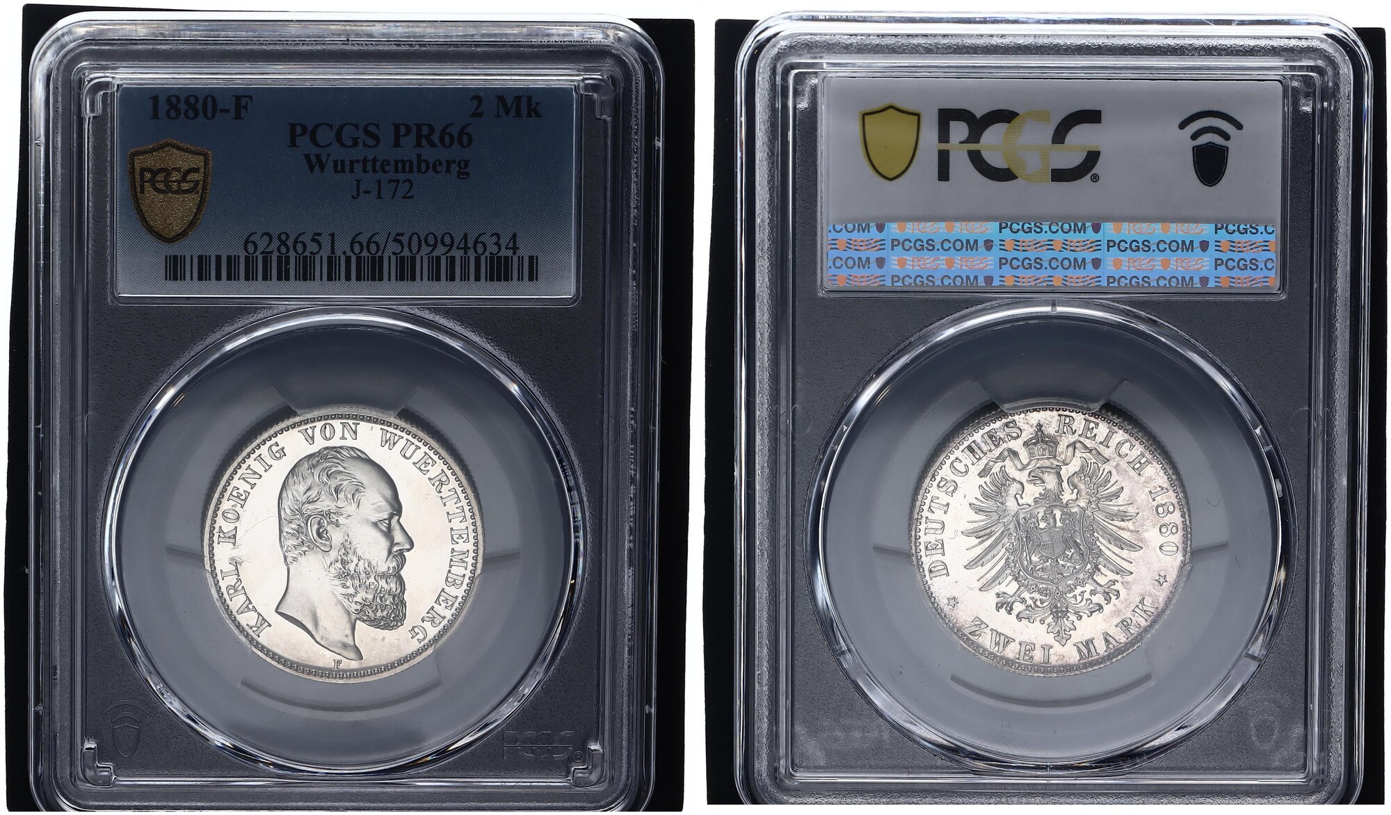 Württemberg 2 Mark 1880 F König Karl J-172 seltenes Jahr und Erhaltung ...