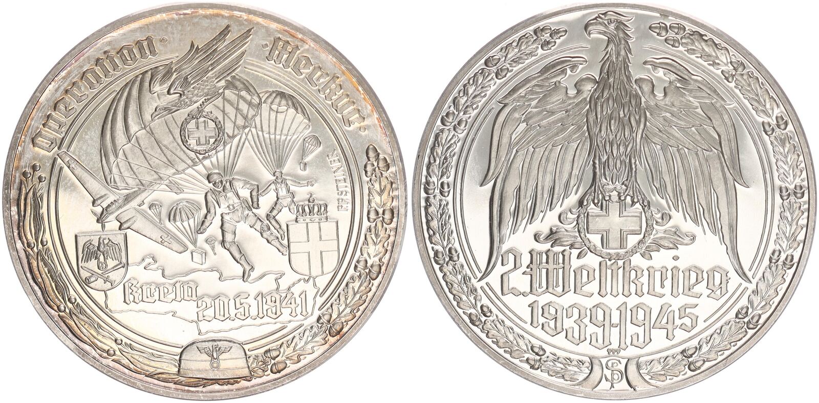 BRD / 2.Weltkrieg Medaille ca 1970 Operation Merkur Kreta Proof, Patina ...
