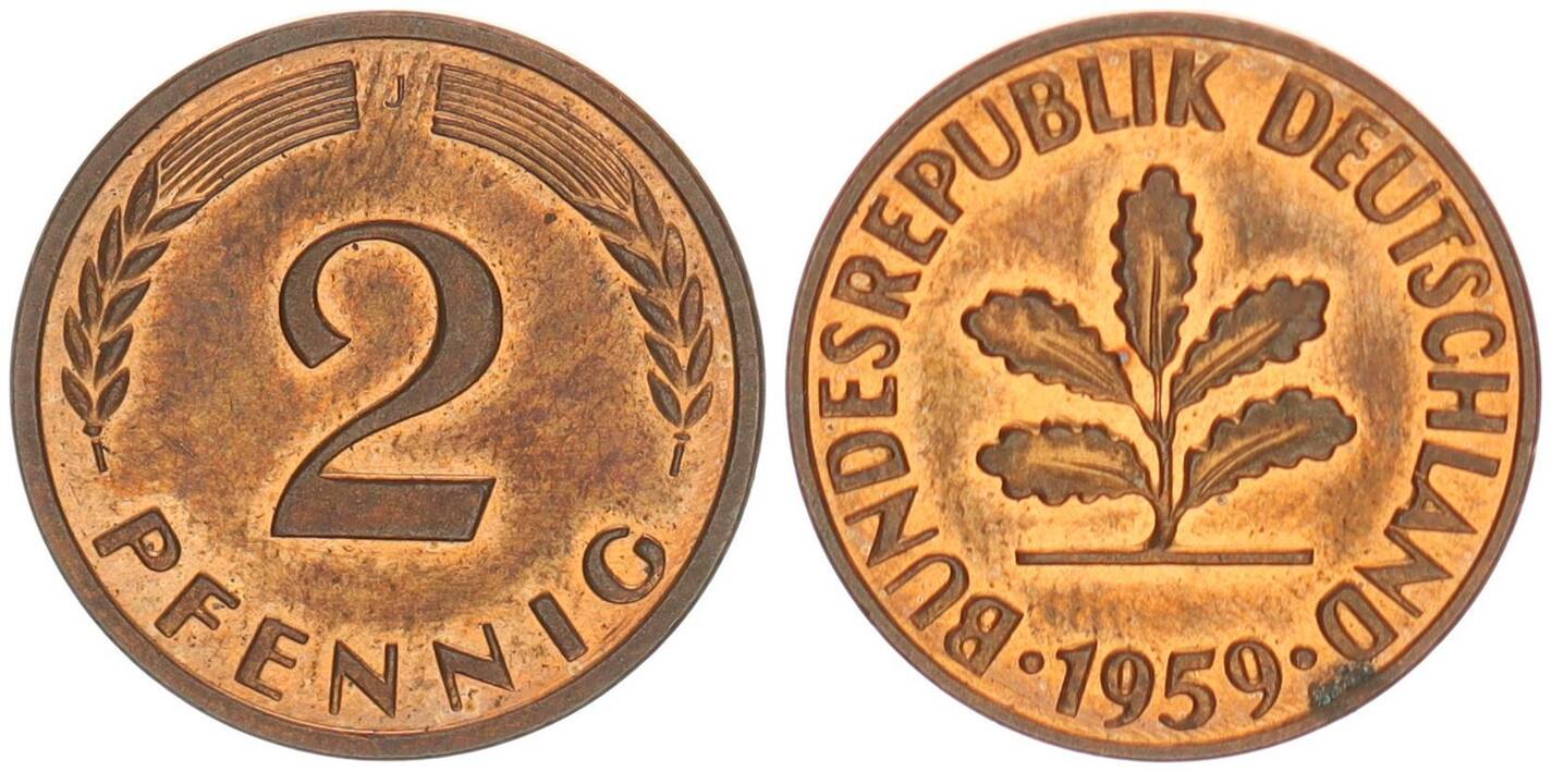 BRD 2 Pfennig 1959 J CH UNC., Kupferpatina | MA-Shops