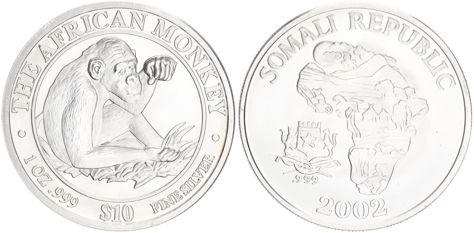 Somalia 10 Dollar 2002 African Monkey BU | MA-Shops