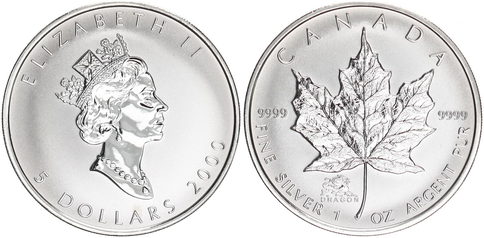 Kanada 5 Dollar 2000 Maple Leaf - Privy Mark Dragon, 1 Unze Silber BU ...
